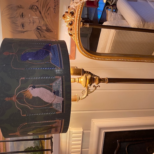 Parrot Swing Lamp Shade on Verdant Green - Large Lamp Shade With Gold ...