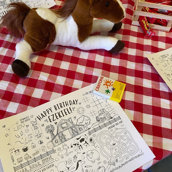 Barnyard Coloring Placemat, Farm Placemat, Personalized, Digital File ...