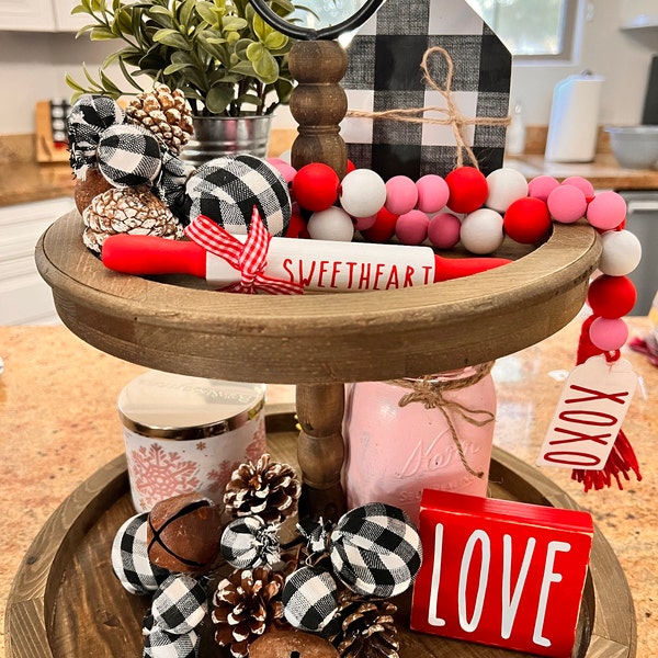 Valentine's Decor Bundle, Pink, Set of 3, Valentine Tiered Tray ...