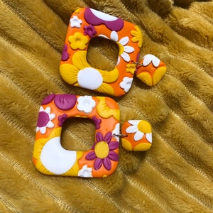 Retro Orange and White Print Slanted Rectangle Dangle Polymer Clay ...