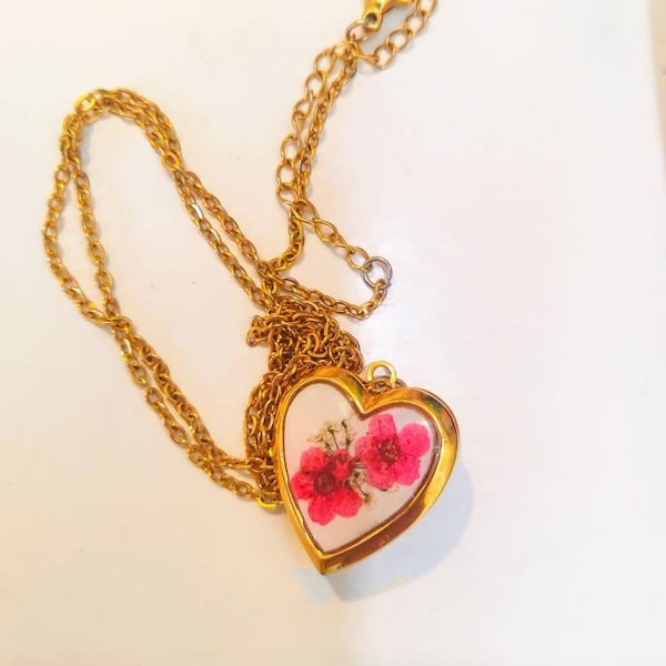 Handmade Forget Me Not Heart Necklace, Photo Locket Necklace, Memory ...