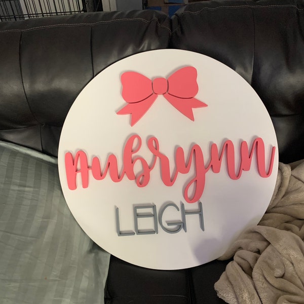 Custom Name | Bow Theme Sign | Baby Name Sign | Pink Bow | Wood Sign ...
