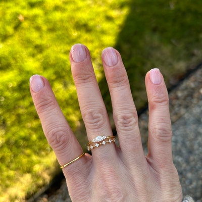 Minimal Oval Cut Ring Teal Blue Stone or Clear CZ Stone Dainty Stacking ...