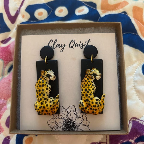 Cheetah Earrings Dangle Animal Earrings Handmade Polymer Clay Jewelry ...
