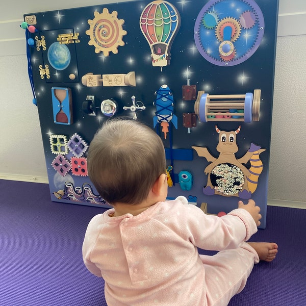 Toddler Busy Board With Space Theme 60x70 Cm Bright Sensory Board for ...