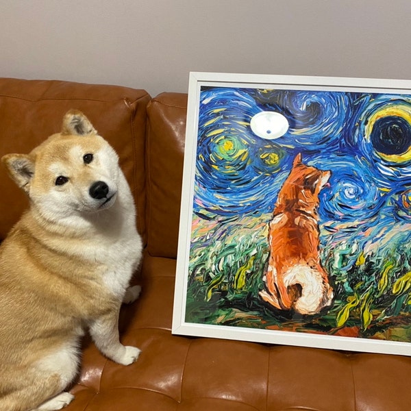 Shiba Inu Art Starry Night Art Print Dog Lover Gift Cute Art by Aja Pup ...