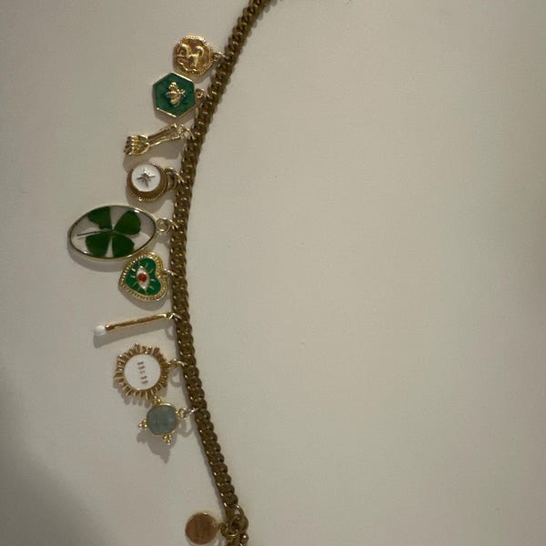 CHARM BRACELET, Clover Charm, TEN Charms, Vintage Chain, Curb Chain ...