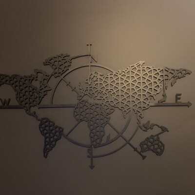 Metal World Map Compass, Metal Wall Decor, Art Work, World Map Wall Art ...