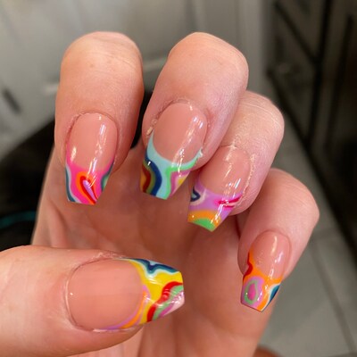 Goth Vampy Alt Emo Black And Red Press On Hails Spikes Heart Rhinestone