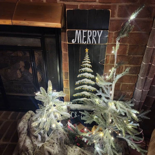 Christmas Tree Handpainted Distressed Wood Shutter Sign and Two Color ...
