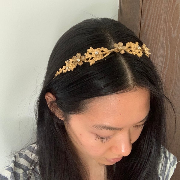 Gold Bride Headband Gold Wedding Headpiece Gold Bridal Tiara Gold Crown ...