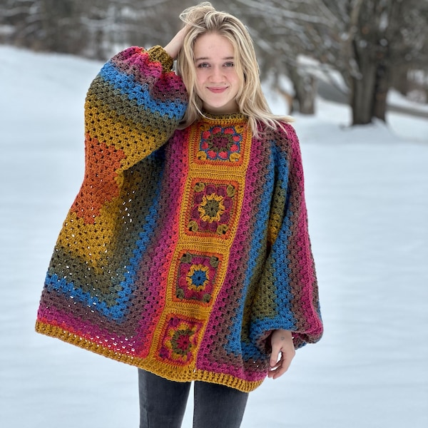 Oversized Crochet Sweater Pattern: 70s African Flower Granny Square ...