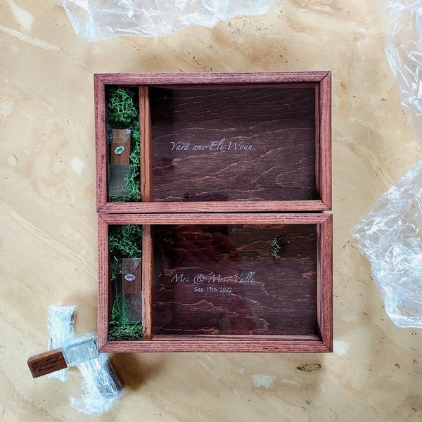 Wood Photo Box for Photo 4x6 & USB Box Holder 4"x6" Proof Box USB Stick ...