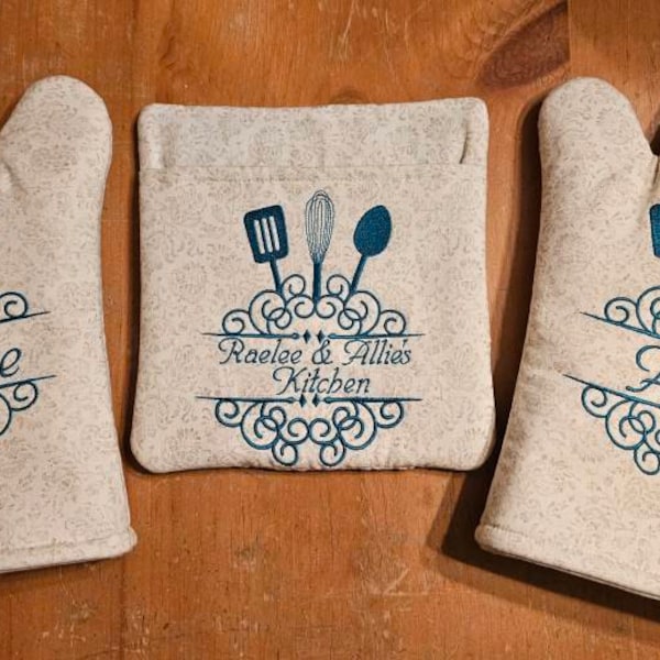 Kitchen Utensils Split Frame Monogram - Machine Embroidery Design ...