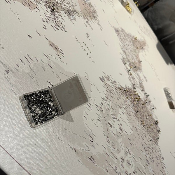 Push Pin World Map Detailed, Personalized Travel Map Pin Board Canvas ...