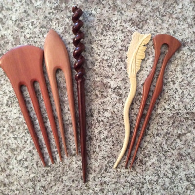 One/single Prong Wood Hair Stick,threaded Spiral Wood Hair Pin, Eco ...