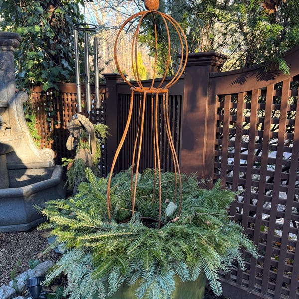 Wrought Iron 25" Cone Topiary Flower Trellis, Metal Plant Climber ...