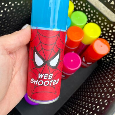 Spiderman Web Shooter Silly String Labels Printable Template Superhero ...