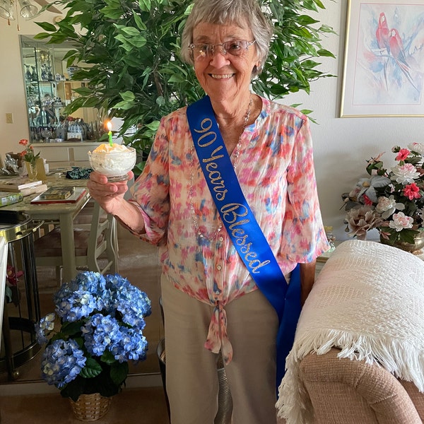 90 Years Blessed Sash | 90th Birthday Sash 90th Birthday Party 90 and ...