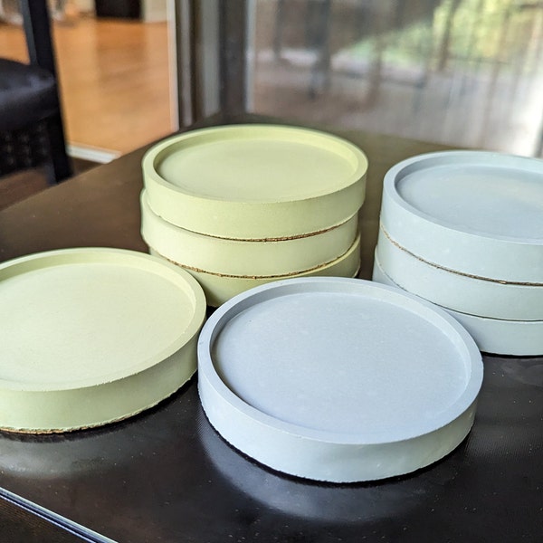 Round Cement Coasters Set/ 4 Coasters/ Cement Decor/ Coasters With Lip ...