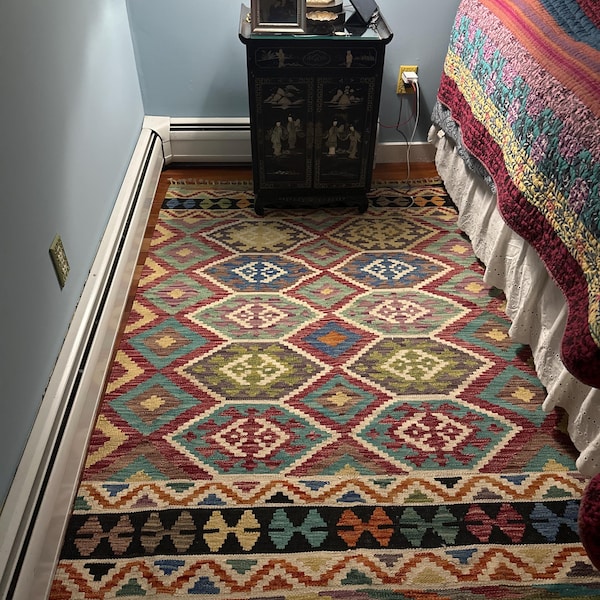 5x6 Turkmen Bukhara Jalar Rug for Wall Hanging, Afghan Hand Knotted ...