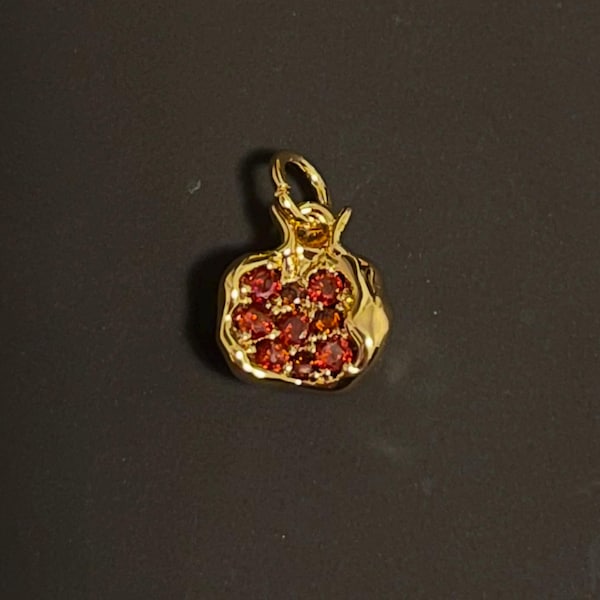 Pomegranate Charm 16K Gold Filled Fruit Charms Red Mini Micro Pave ...