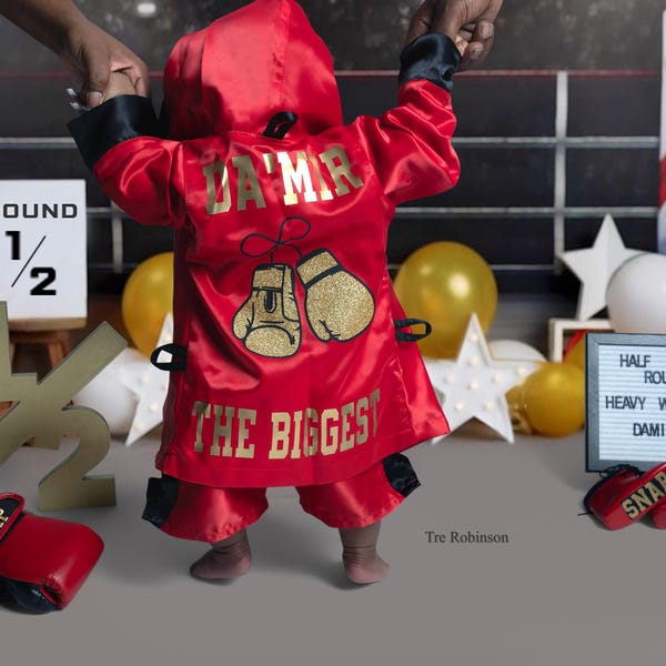 Newborn Knockout Boxing Set: Prop Baby Boxing Ring Personalized Robe ...