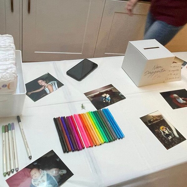 Baby Shower Name Suggestion Box & 30 Prediction Cards, Rose Gold Baby ...