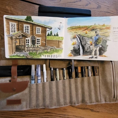 Roll up Pencil Wrap With 16 Pockets and One Zipper Pouch, Artist Roll ...