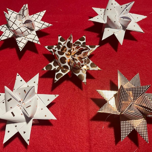 Kraft~ Froebel Moravian German Star Paper Origami Ornaments Rustic DIY ...