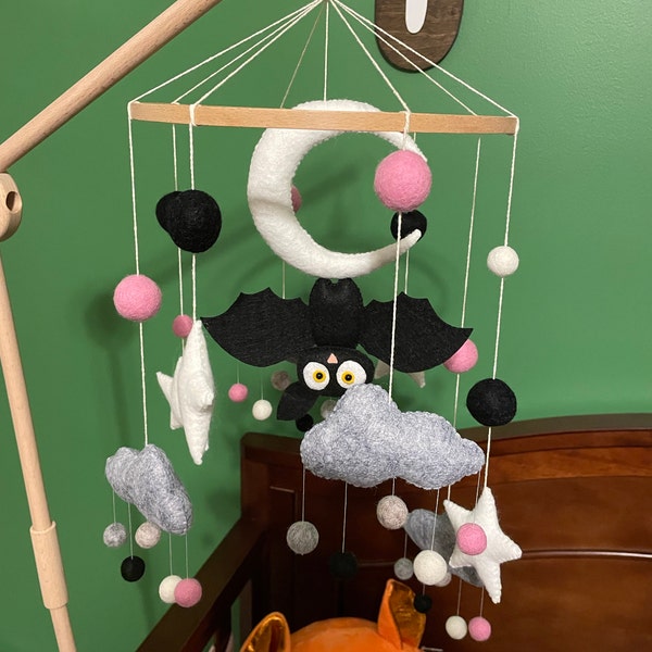 Bat Baby Mobile, Bat Nursery Mobile, Hanging Bat, Halloween Baby Mobile ...
