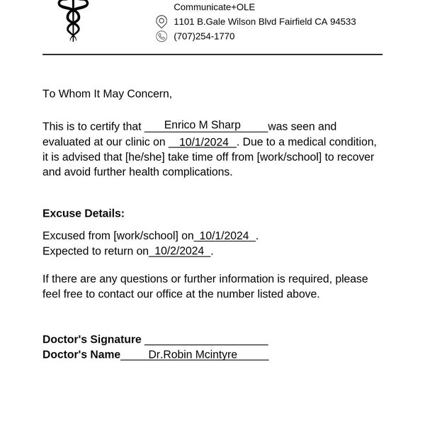 Doctors Excuse Note Template Canva, Editable Doctor Excuse for Work ...