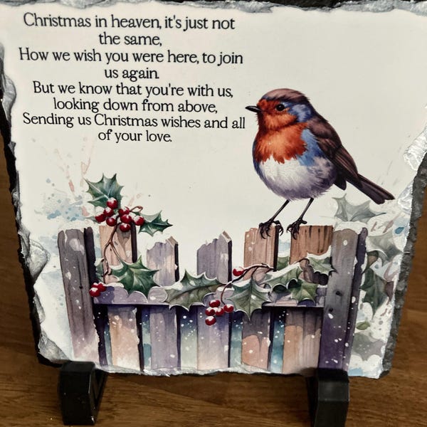 Christmas Memorial Slate / Christmas Robin / Personalised Memorial / in ...