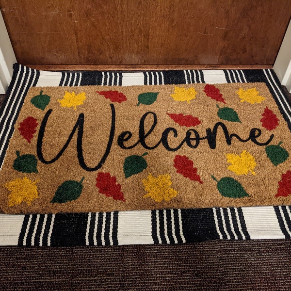 Welcome Neutral Pumpkins Doormat // Cute Welcome Mat // Fall Home Decor ...