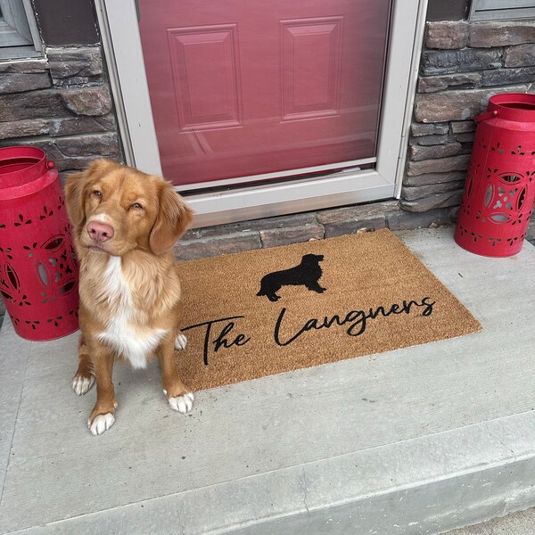 Family and Dog Welcome Mat, Family Names Doormat, Cute Dog Door Mat ...