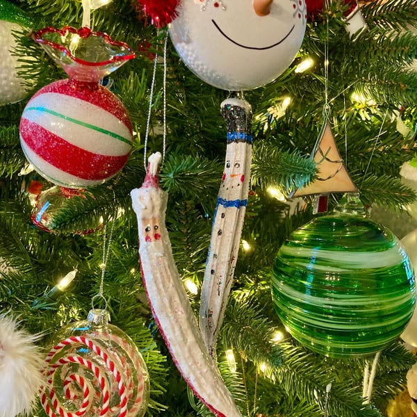 Hand-painted Dried Okra Santa Ornaments - Unique Holiday Decoration ...