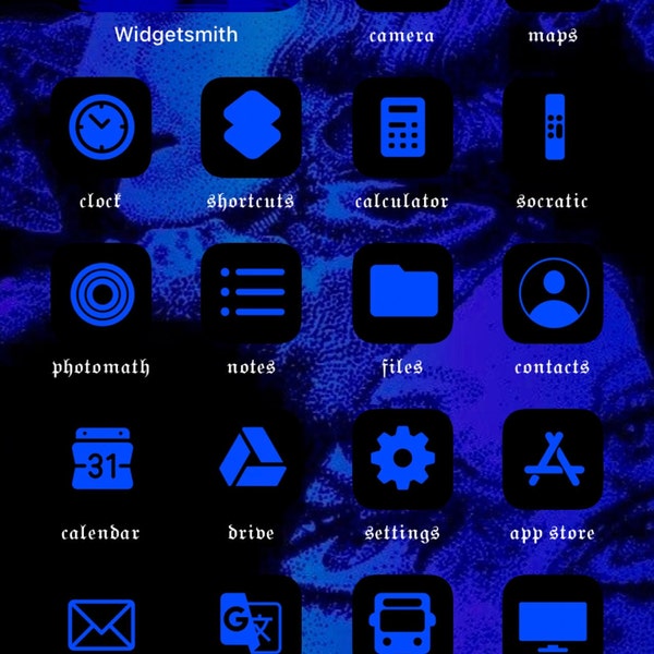 Ios Blue & Black App Icons | 230+ Blue on Black Minimal Ios 14 Modern ...