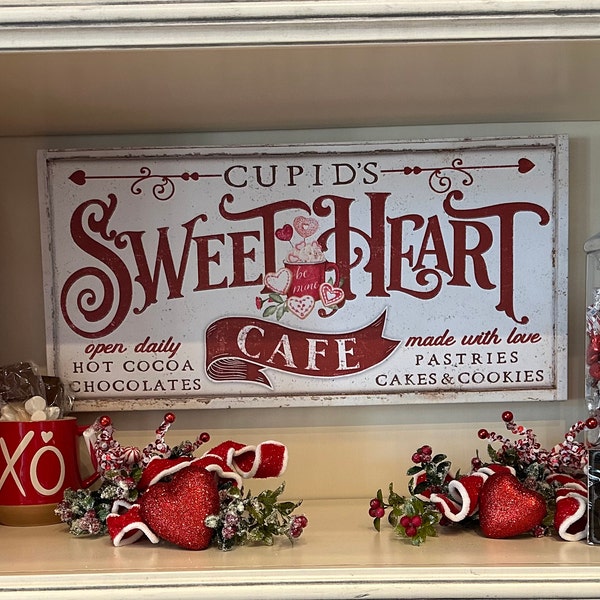 Cupid's Sweetheart Cafe Cocoa Bar Valentines Day Sign Modern Farmhouse ...