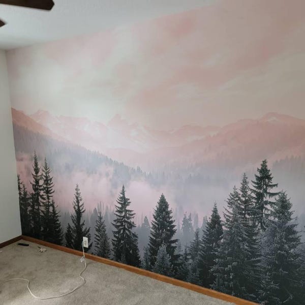 Blue Watercolor Trees Wallpaper, Classic French Style Landscape Mural ...