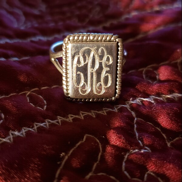 Sterling Silver Monogrammed Ring Rectangle With Rope Edge - Etsy