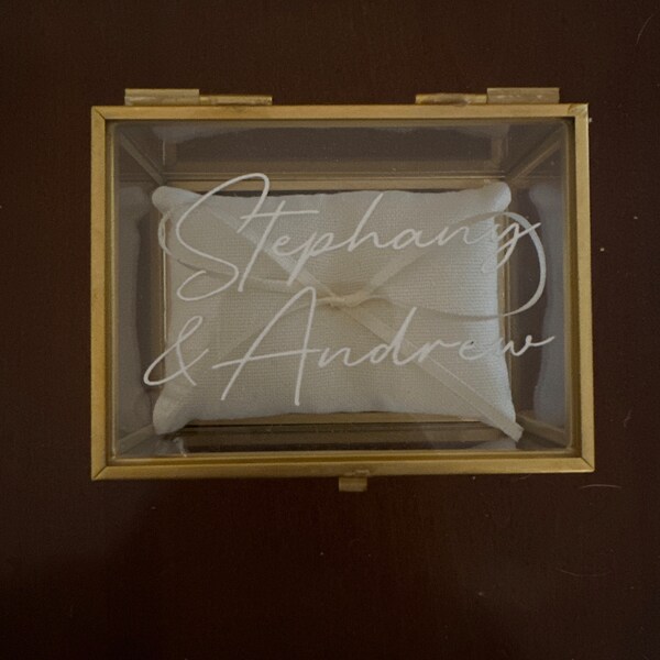 Ring Box Gold With Beige Pillow | Glass Ring Box Square | Personalized ...