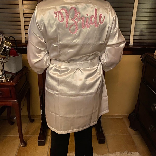 Satin Bridal Robe With Gold Glitter, Satin Bride Robe, White Satin ...