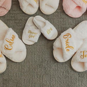 Personalized Bridesmaid Slippers Set Gift Birthday Custom Fluffy ...