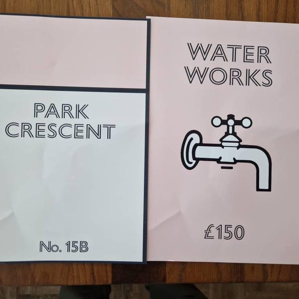 Set of 2 Custom Monopoly Print and Waterworks, Monopoly Wall Art Poster ...