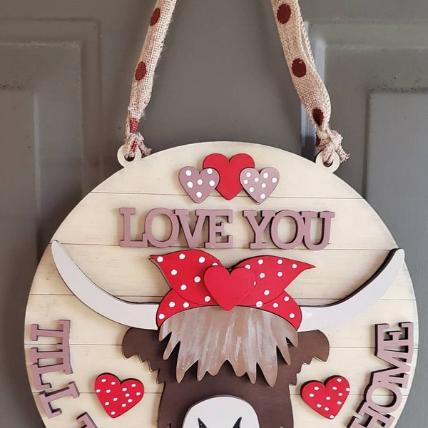 Highland Cow Valentine Door Sign SVG, Valentine Highland Sign, Fluffy ...