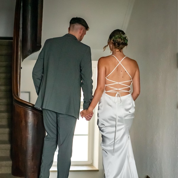Wedding Ivory Slip Dress With Square Low Back. Custom Wedding Mermaid ...
