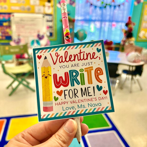 You're Just Write School Valentine Tag, Valentine Pencil Gift Tags ...