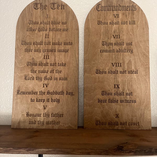 Ten Commandments Set - Engraved Wooden Home Decor - Bible Scripture ...