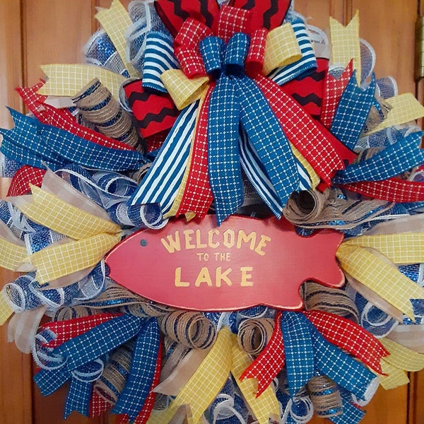 Welcome to the Lake Sign/hand Painted/red Fish/wooden Fish Sign/rustic ...
