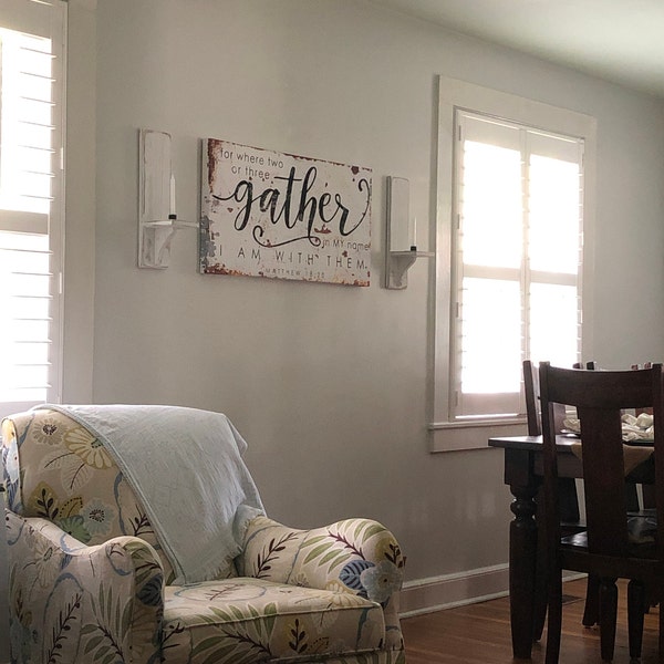 GATHER Sign Matthew 18:20 Modern Farmhouse Decor Fixer Upper Sign Home ...